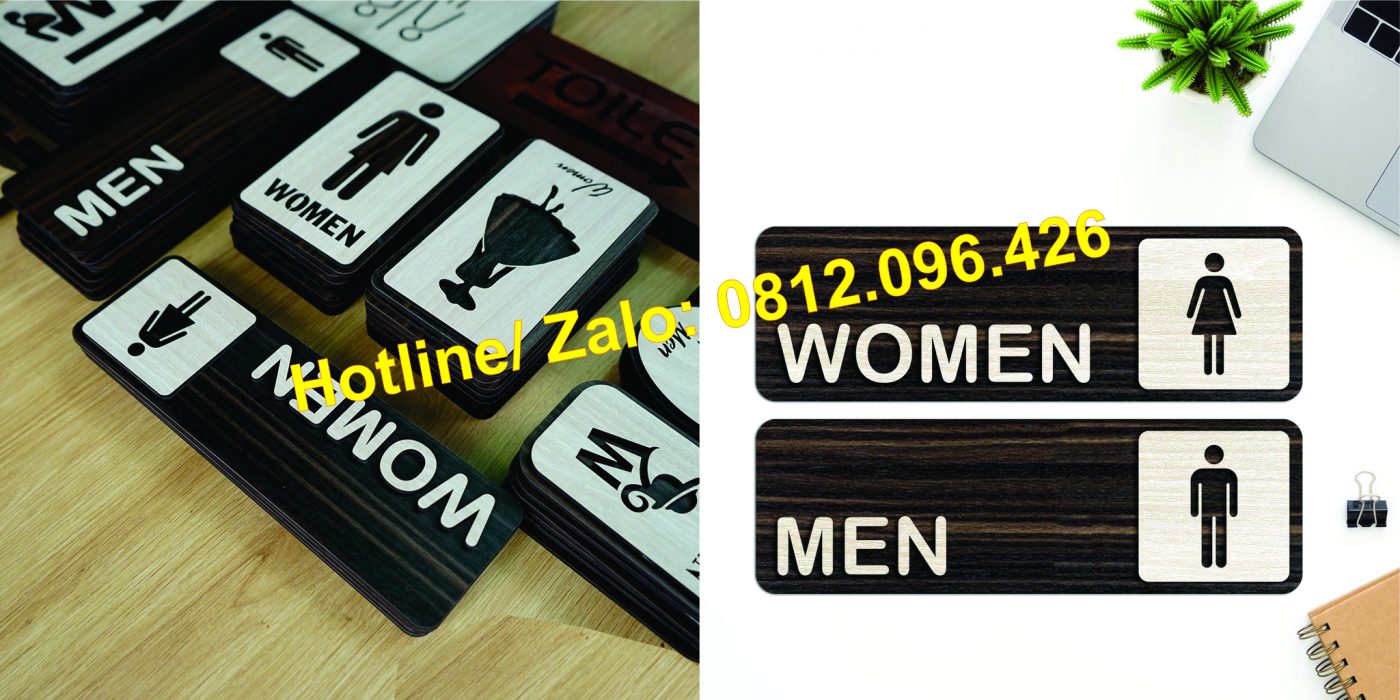 Biển wc nam nữ bằng gỗ, restroom, biển chỉ dẫn nhà vệ sinh.