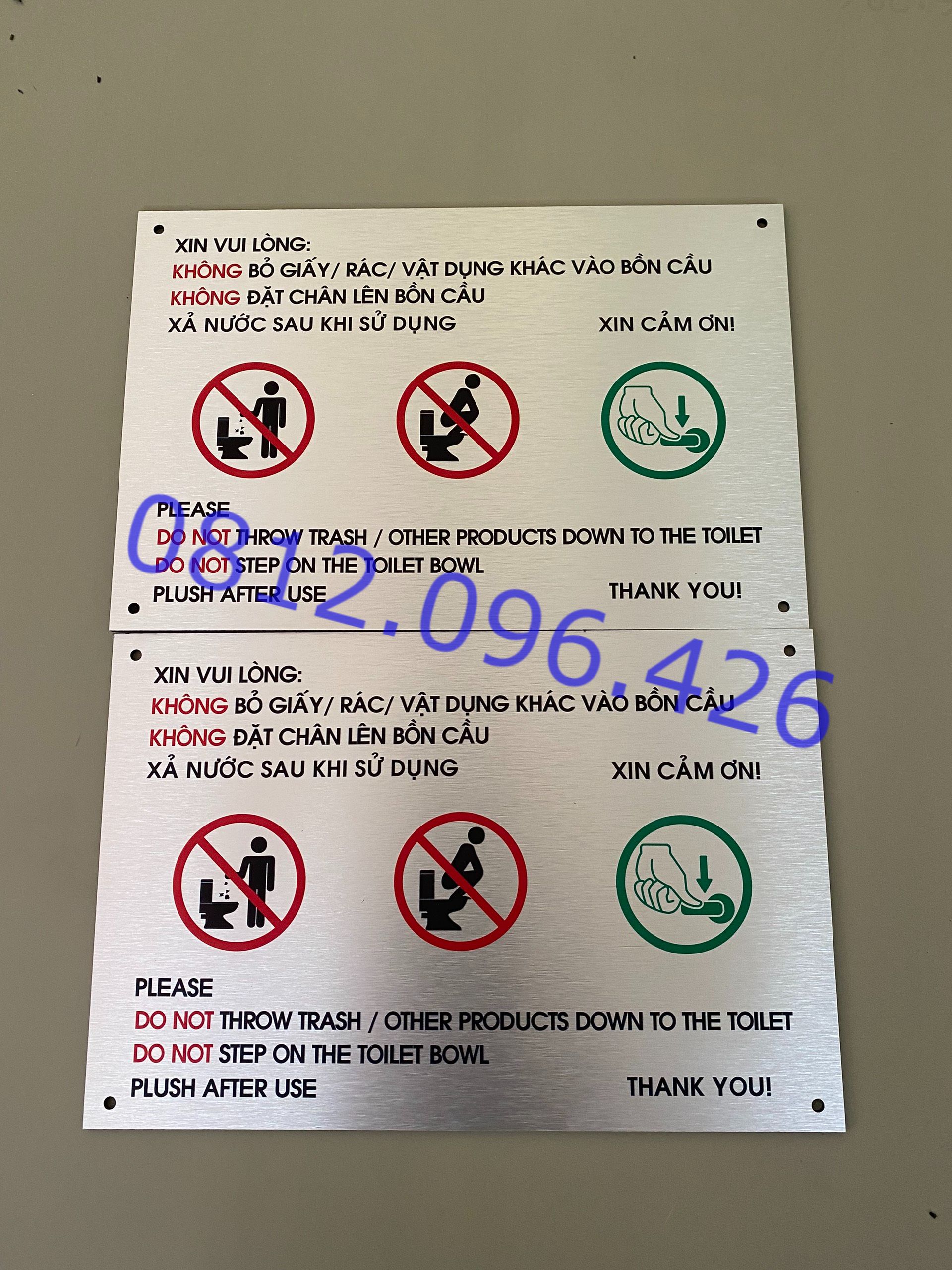 Biển cấm vứt giấy rác vào bồn cầu nhà vệ sinh, biển chỉ dẫn wc